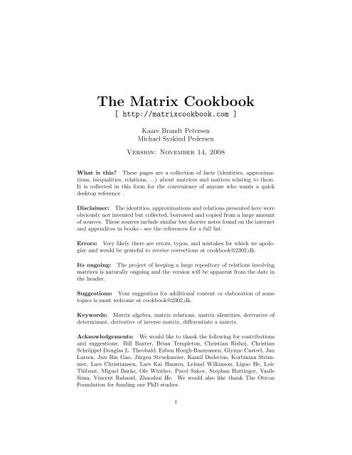 The Matrix Cookbook - courses