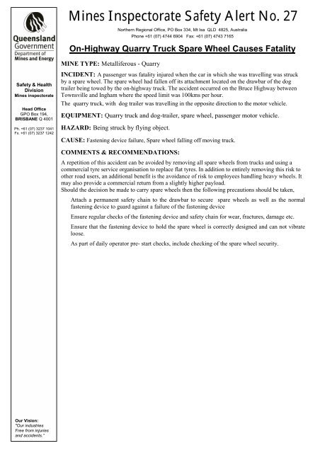 Safety Alert No. 27 - Queensland Mining and Safety