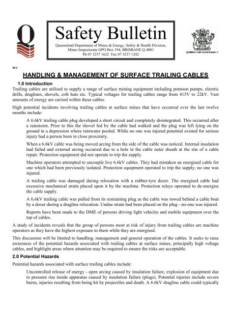 Safety Bulletin No. 6 - Queensland Mining and Safety