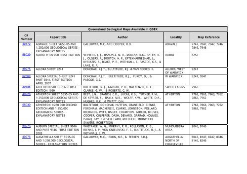 Queensland geological maps list
