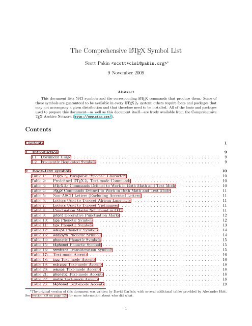 The Comprehensive LaTeX Symbol List CTAN