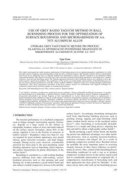 use of grey based taguchi method in ball burnishing process for the ...