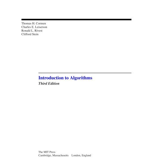 Introduction To Algorithms 3rd Ed Mit Press