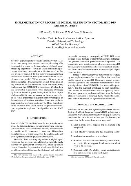 Implementation Of Recursive Digital Filters Into Vector Simd Dsp