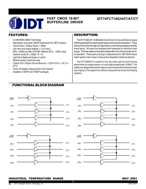 IDT74FCT166244T/AT/CT FAST CMOS 16-BIT BUFFER/LINE DRIVER