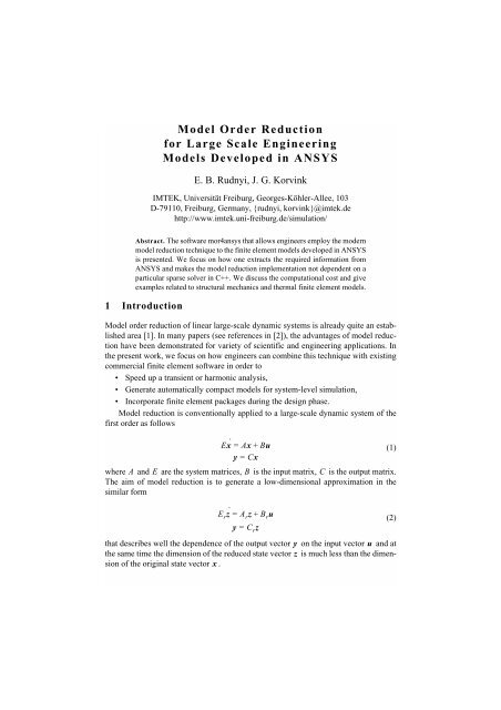Model Order Reduction For Large Scale Engineering Models