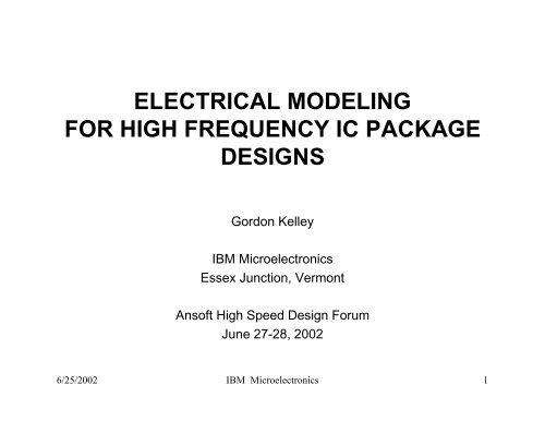 Electrical Modeling for High Frequency IC Package Designs