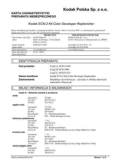 Kodak ECN-2 Kit Color Developer Replenisher
