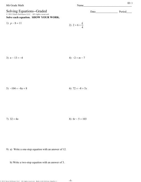 8th Grade Math – Solving Equations–Graded