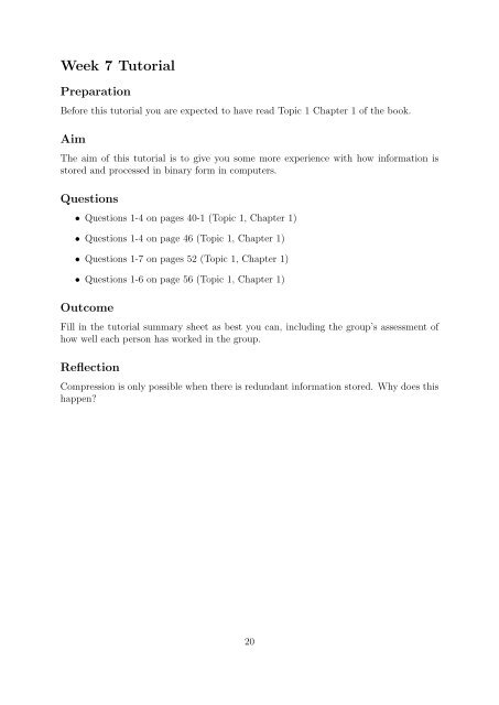 Week 7 Tutorial Week 7 Tutorial
