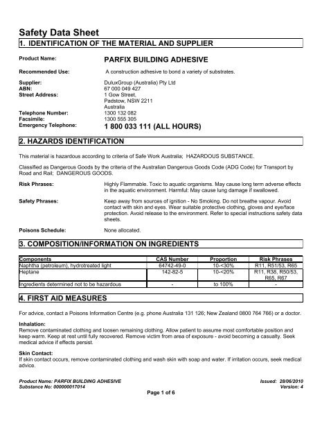 Parfix Building Adhesive - MSDS