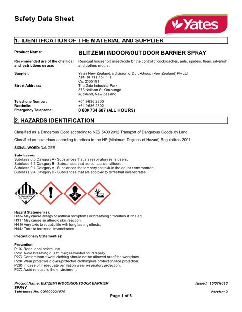 blitzem! indoor/outdoor barrier spray - MSDS