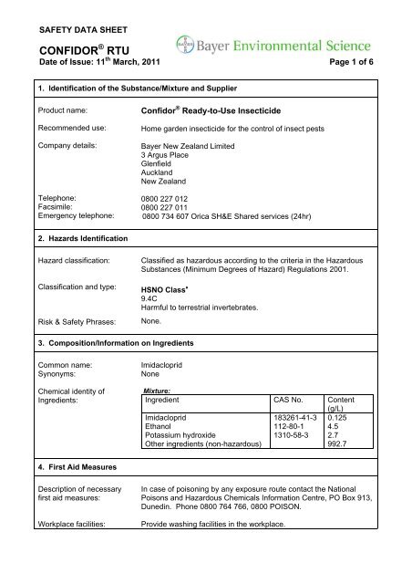 CONFIDOR® RTU - MSDS