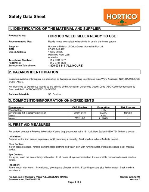 hortico weed killer ready to use - MSDS