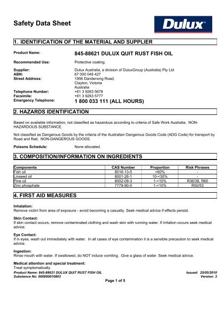 dulux quit rust fish oil - MSDS