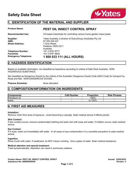 pest oil insect control spray - MSDS