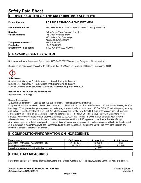 parfix bathroom and kitchen - MSDS
