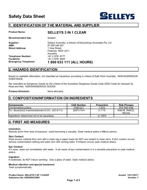 selleys 3 in 1 clear - MSDS