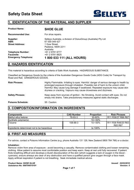 SHOE GLUE - MSDS