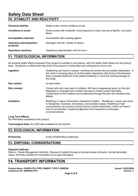 Safety Data Sheet 10. STA