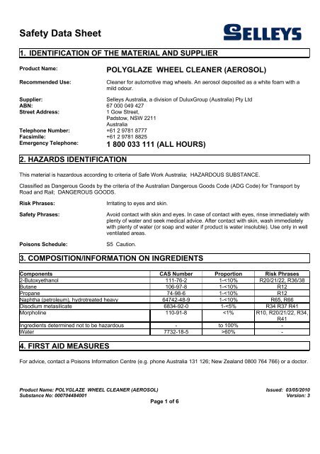 polyglaze wheel cleaner - MSDS