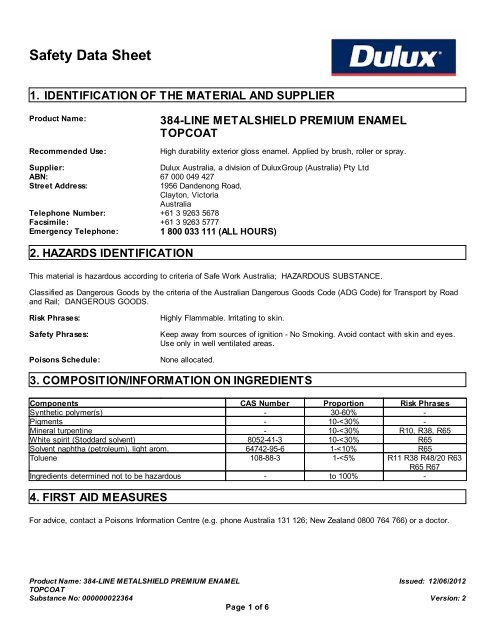 metalshield premium enamel topcoat - MSDS