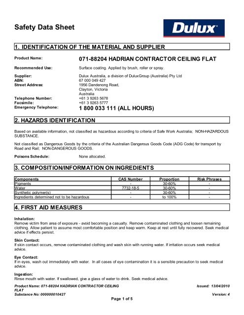hadrian contractor ceiling flat - MSDS