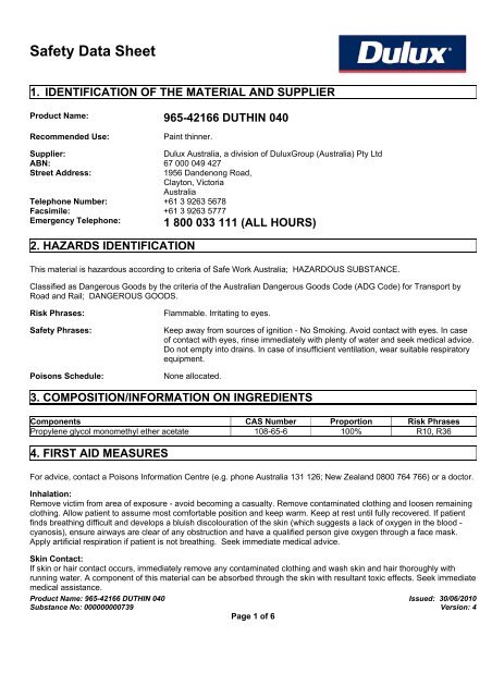 duthin 040 (965-42166) - MSDS