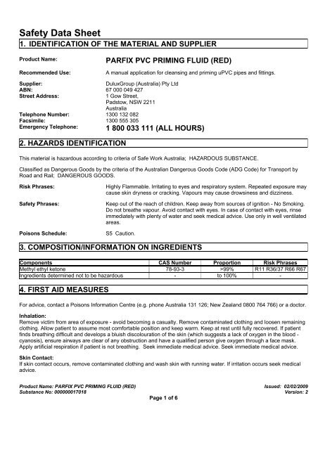 parfix pvc priming fluid (red) - MSDS