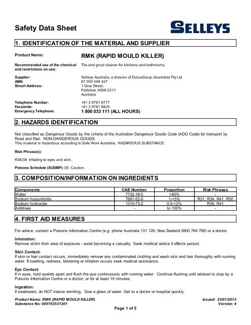 rmk (rapid mould killer) - MSDS