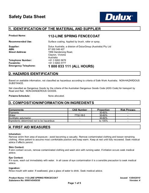 spring fencecoat (112-line) - MSDS