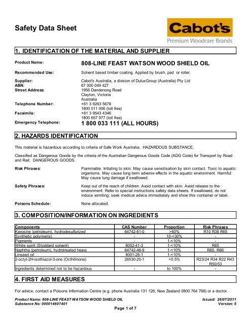 feast watson wood shield oil - MSDS