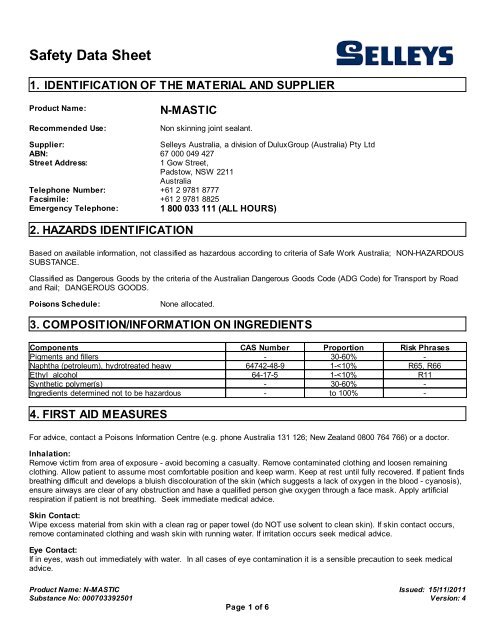 n-mastic - MSDS