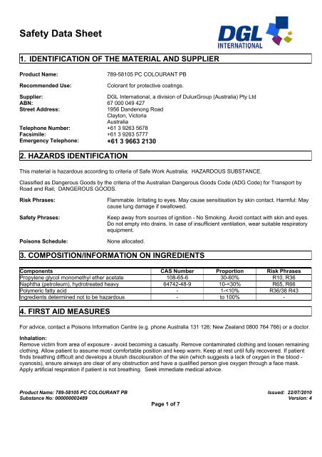 pc colourant pb - MSDS
