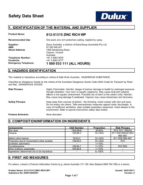 ZINC RICH WP - MSDS