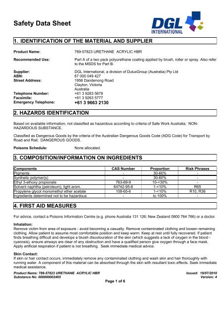 urethane acrylic hbr - Safety Data Sheets