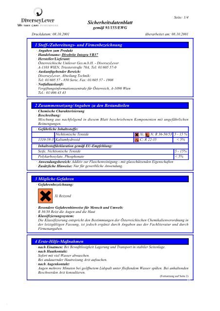 Sicherheitsdatenblatt - Diversey