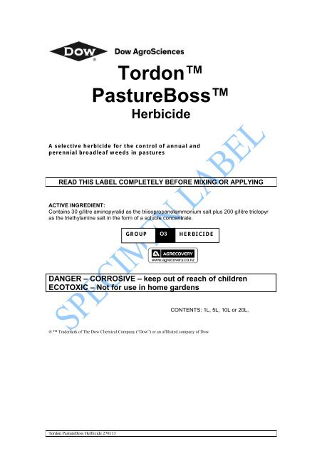 Tordon PastureBoss - The Dow Chemical Company