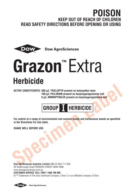 Grazon Extra Herbicide label - The Dow Chemical Company