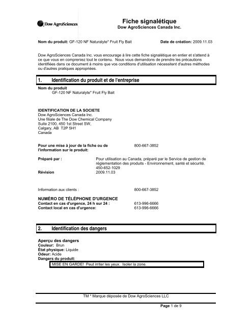 Fiche signalétique - The Dow Chemical Company