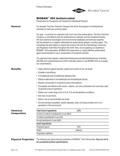 BIOBAN™ 404 Antimicrobial - The Dow Chemical Company