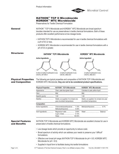 KATHON™ TCP II Microbiocide KORDEK™ MTC Microbiocide