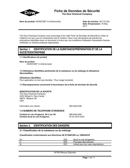 Fiche de Données de Sécurité - The Dow Chemical Company