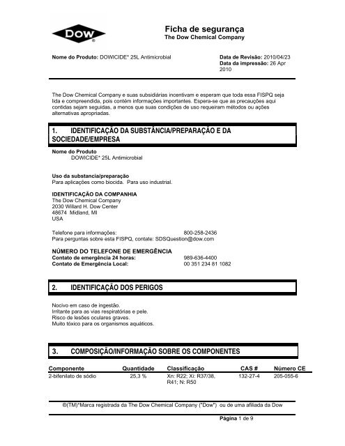 Ficha de segurança - The Dow Chemical Company