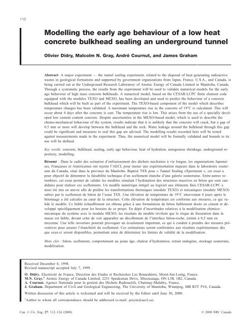 Modelling the early age behaviour of a low heat concrete bulkhead ...
