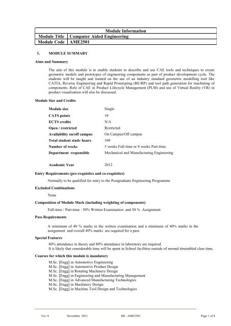 Module Information Module Title Computer Aided Engineering ...