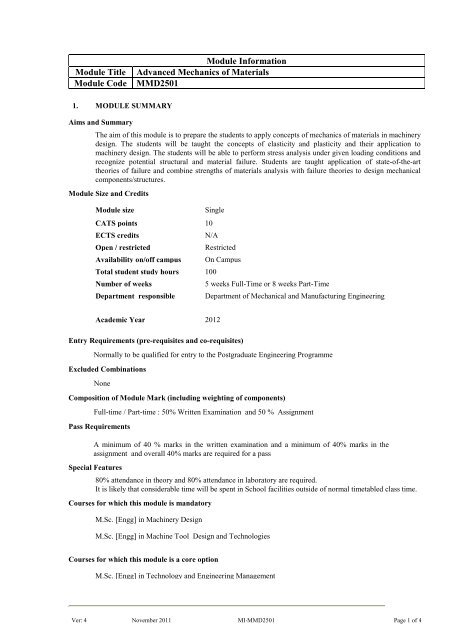 Module Information Module Title Advanced Mechanics of Materials ...