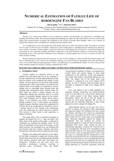 numerical estimation of fatigue life of aeroengine fan blades