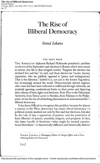 The Rise of Illiberal Democracy (.pdf) - Closer to Oxford