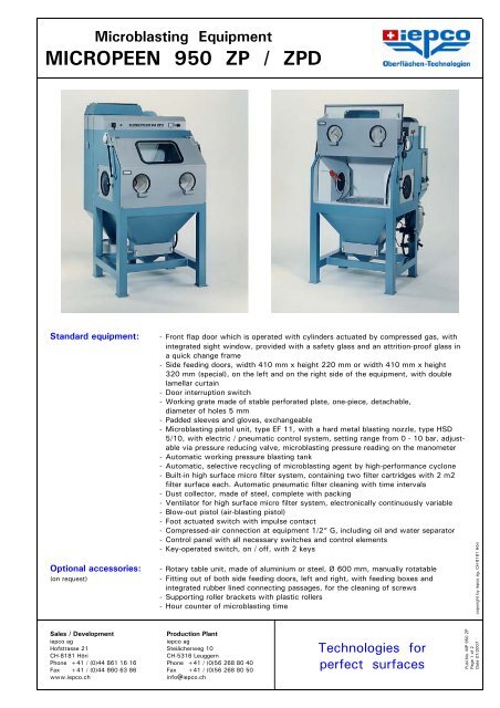 Microblasting Equipment MICROPEEN 950 ZP / ZPD - iepco AG